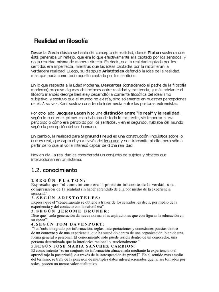 Realidad en Filosofía | PDF | Realidad | Percepción