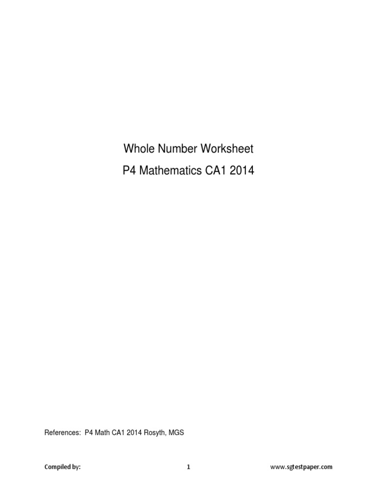 P4 Whole Number Worksheet CA1 2014 - Part 2 | PDF | Teaching Mathematics
