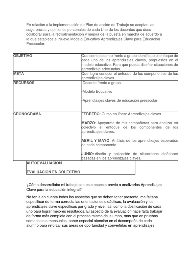 Mi Plan de Accion Lección 10 | PDF | Jardín de infancia | Evaluación