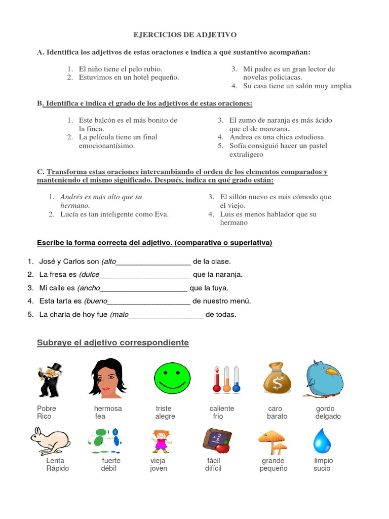 Ejercicios de Adjetivos en Español | PDF