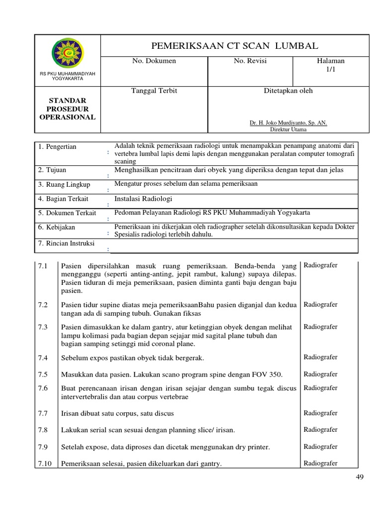 007 SOP CT Scan Lumbal | PDF