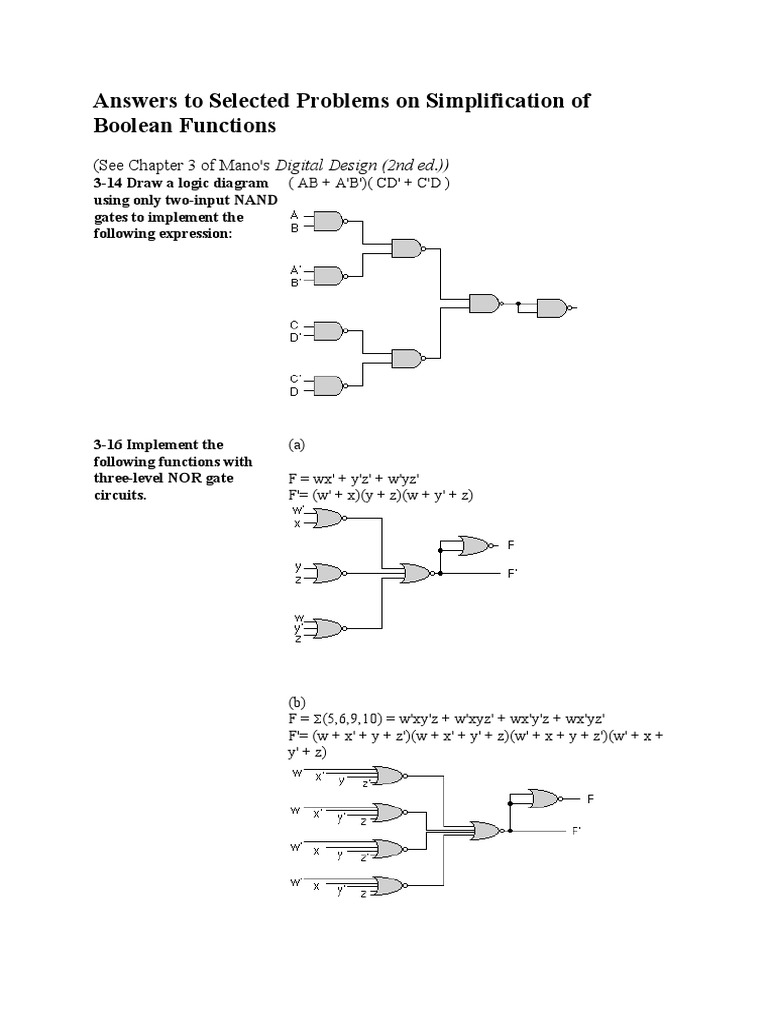 Answers To Selected Problems On Simplification of Boolean Functions ...