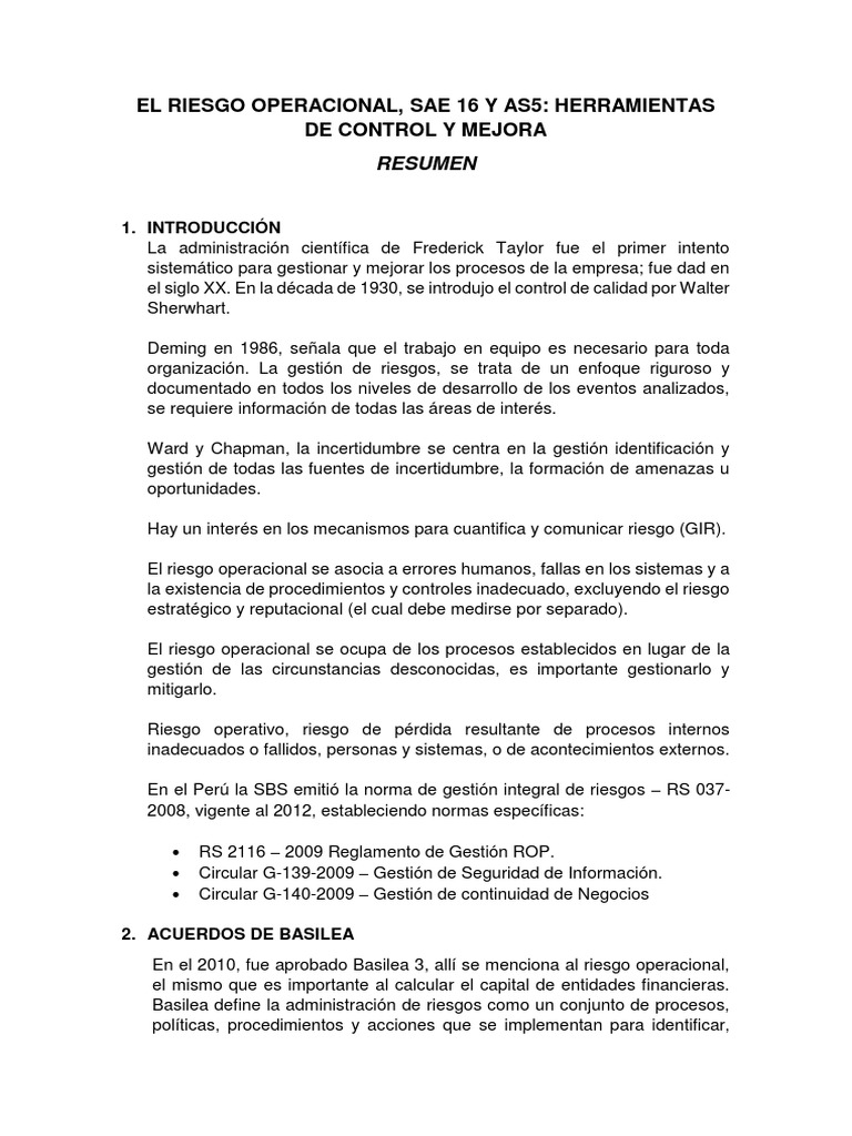 El Riesgo Operacional | PDF | Basilea Ii | Business