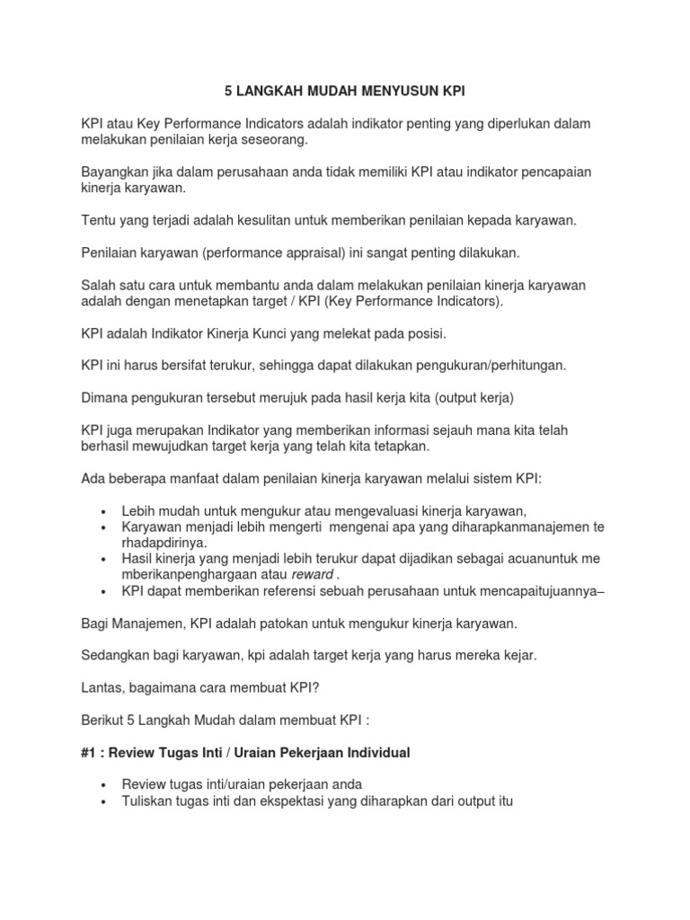 5 Langkah Mudah Menyusun Kpi | PDF | Bisnis
