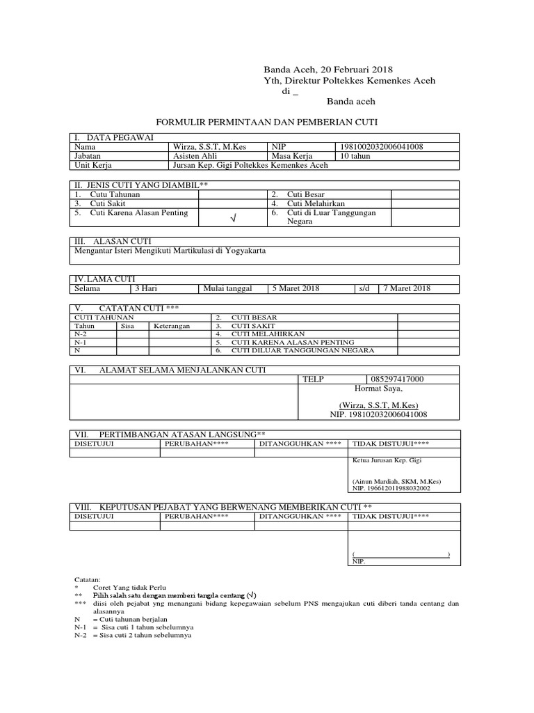 Format Cuti Tahunan | PDF