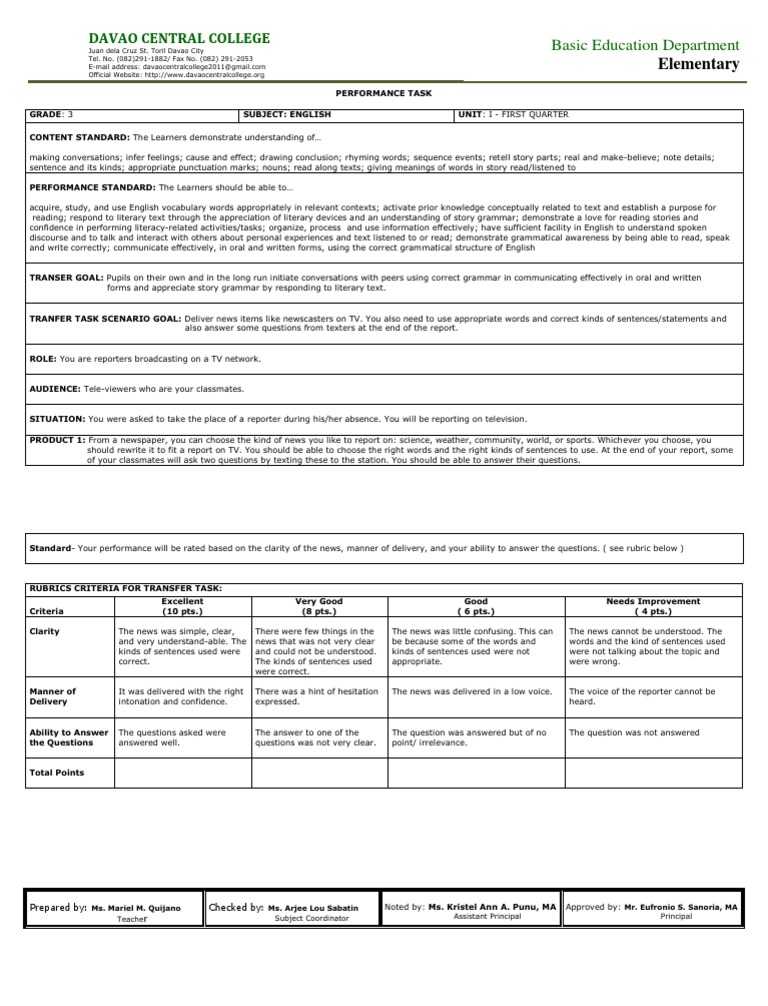 2nd Quarter - English (Performance Task) | PDF | English Language ...