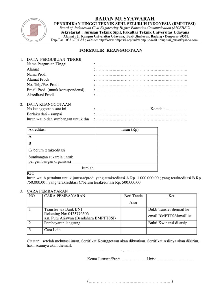 Formulir Keanggotaan Bmpttssi | PDF