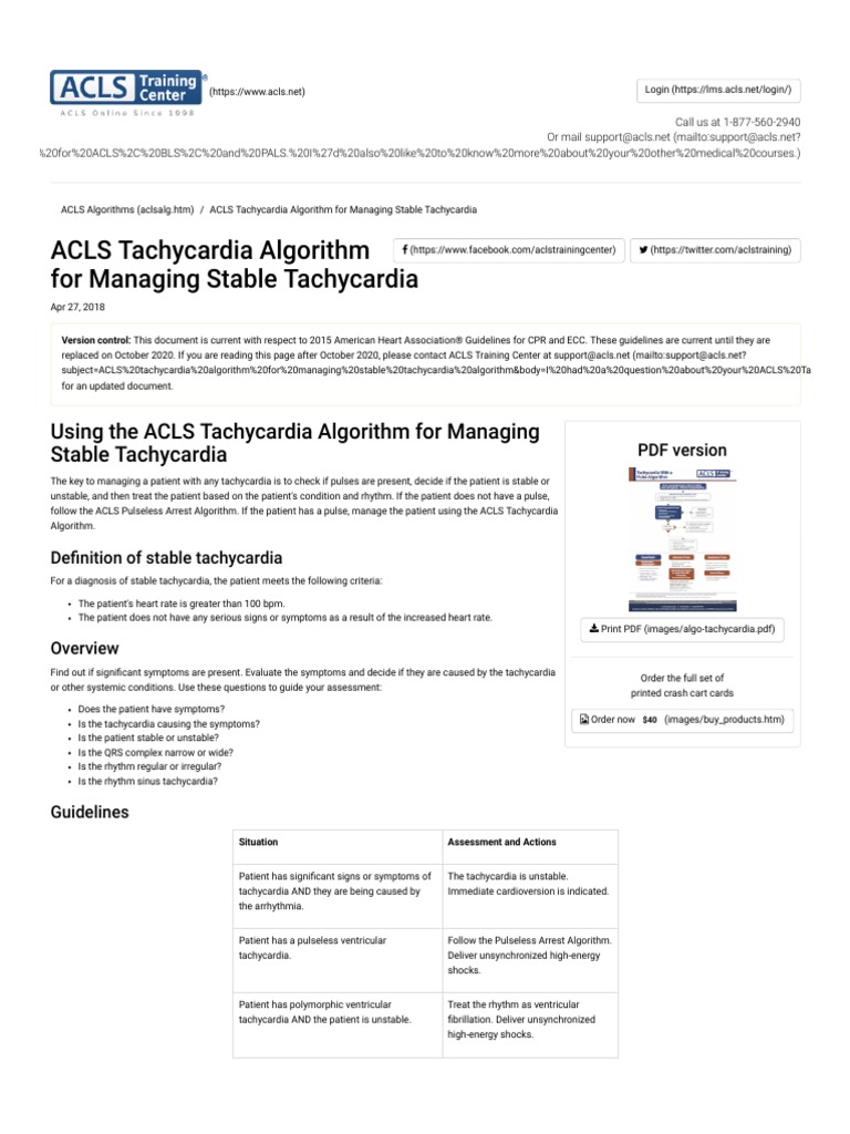 ACLS Tachycardia Algorithm For Managing Stable Tachycardia | PDF ...