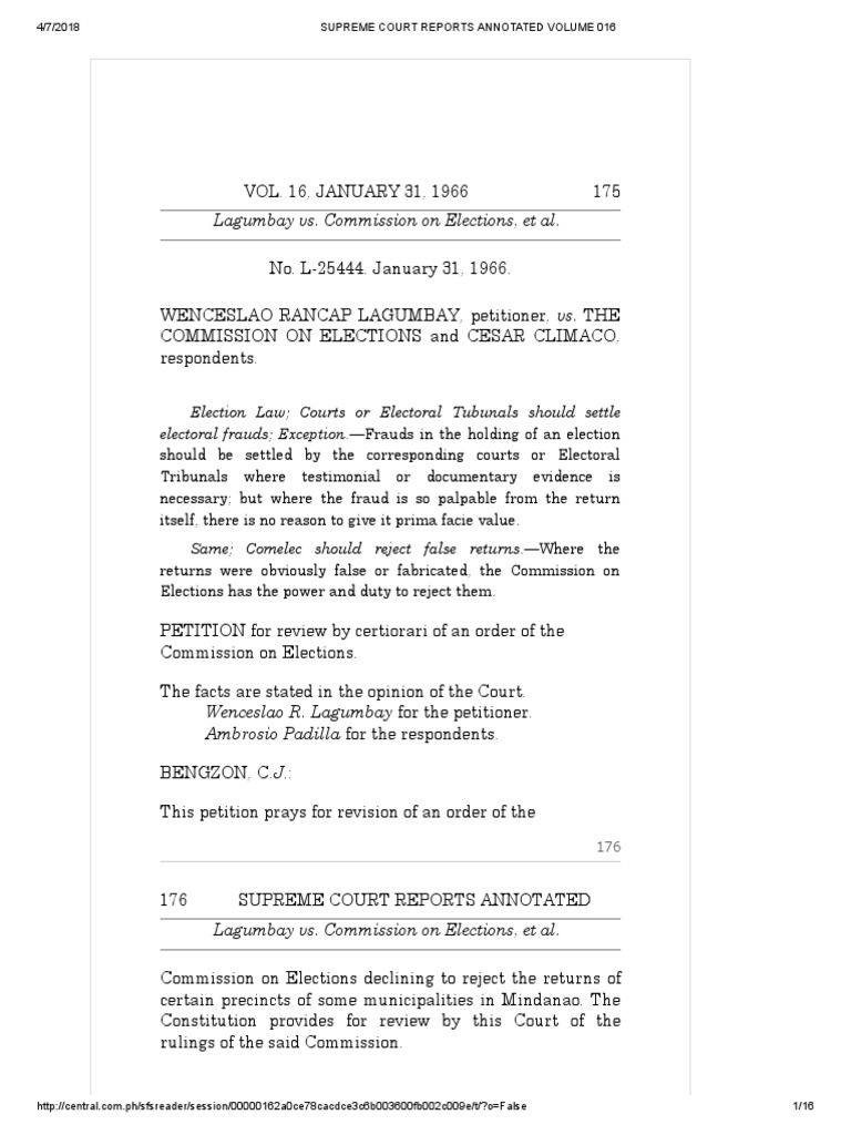 Lagumbay Vs Comelec | PDF | Certiorari | Voting
