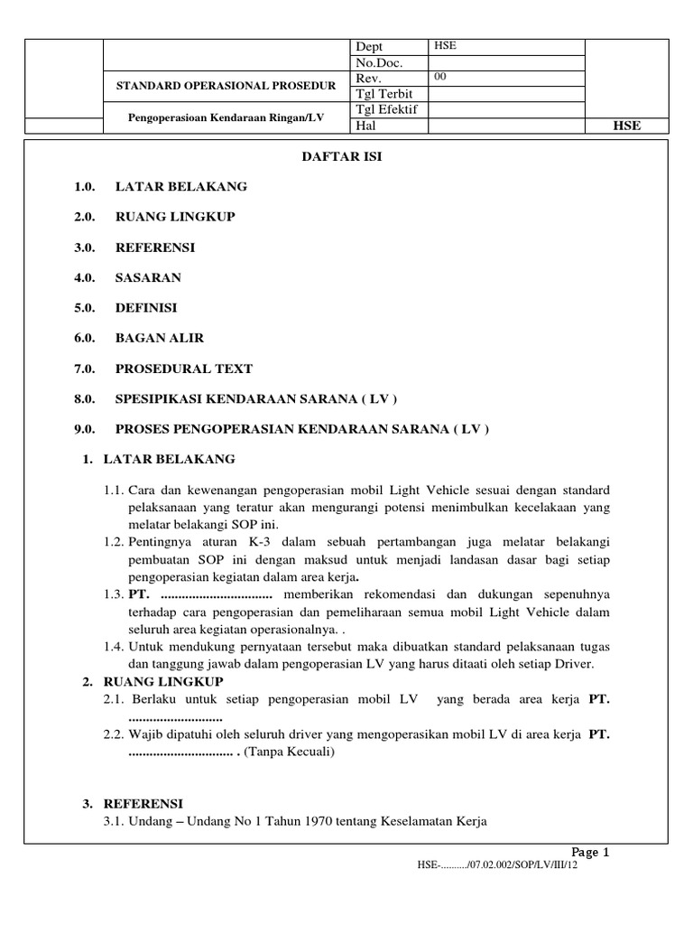 02-SOP Pengoperasian LV | PDF