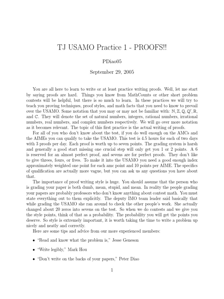 TJ Usamo Practice 1 - Proofs!!: Pdiao05 September 29, 2005 | PDF ...
