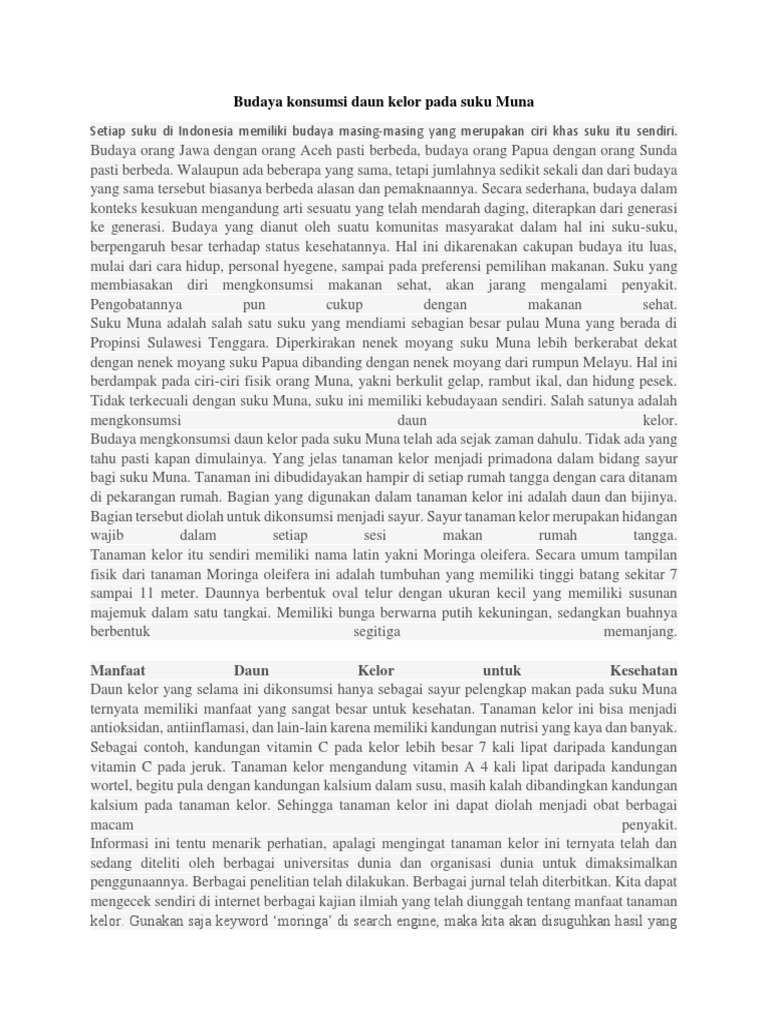 Budaya Konsumsi Daun Kelor Pada Suku Muna | PDF