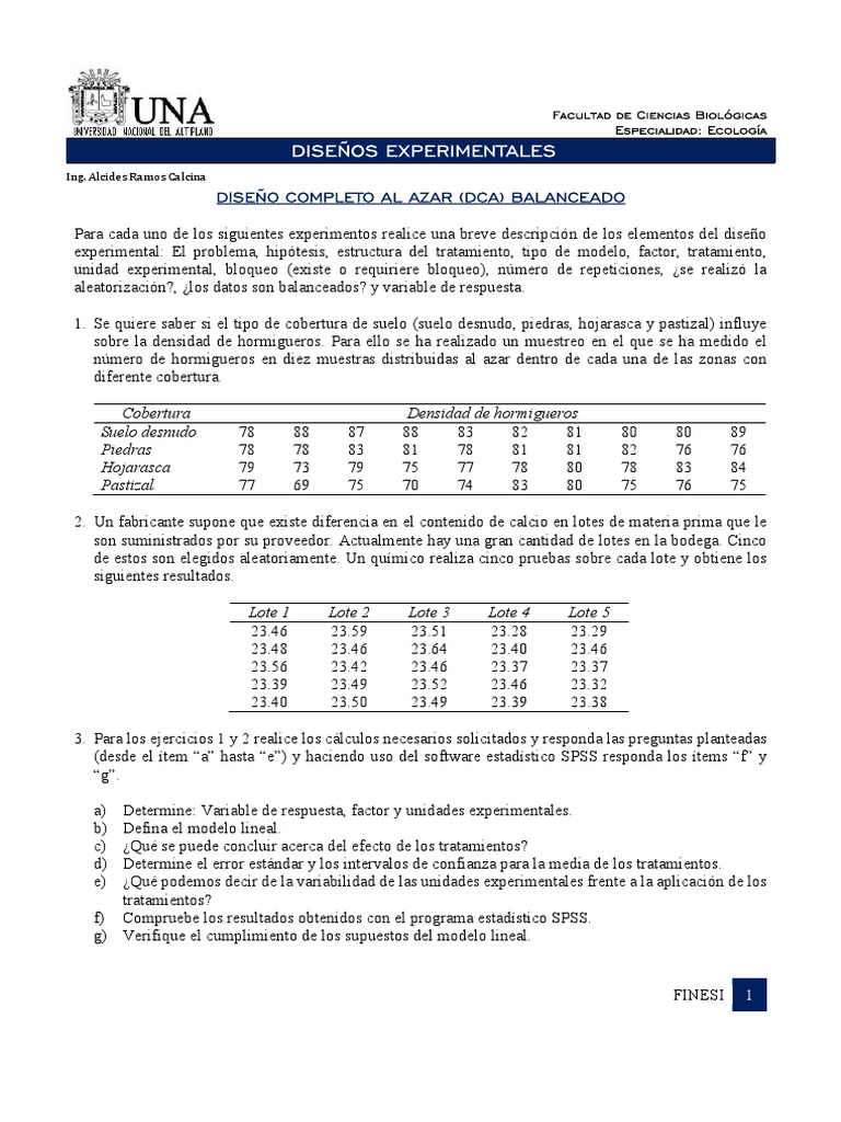 Ejercicios DCA Balanceado | PDF | Spss | Estadísticas