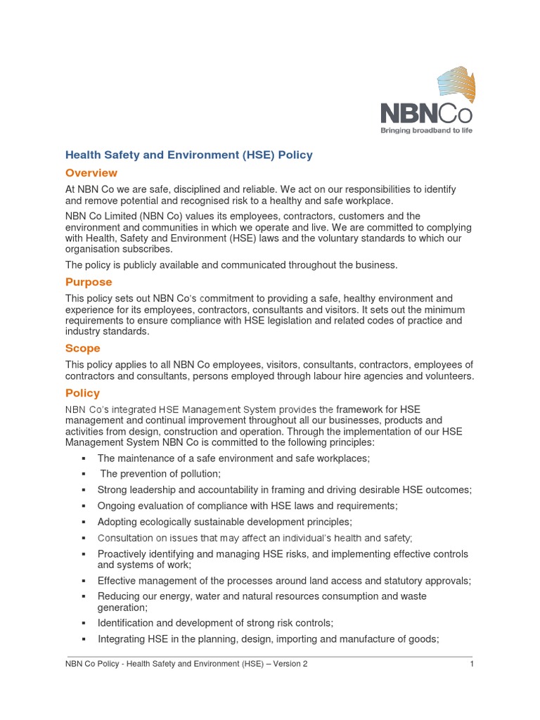 Health Safety and Environment Policy | PDF | Safety | Employment