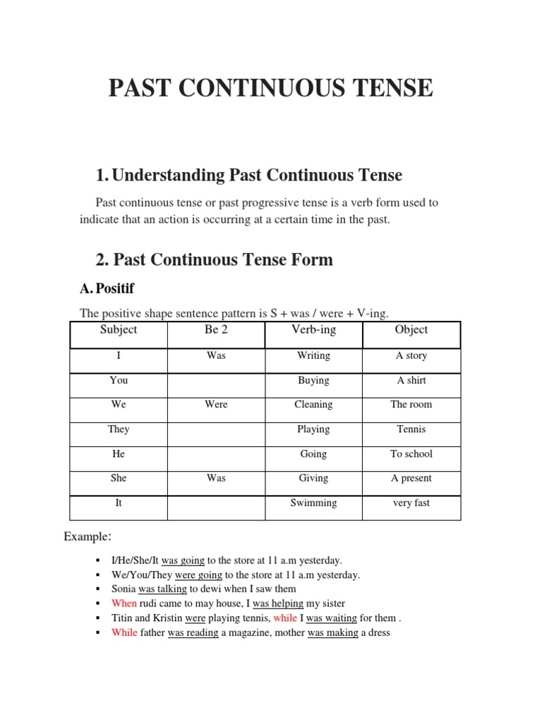 Past Continuous Tense | PDF | Shape | Rules