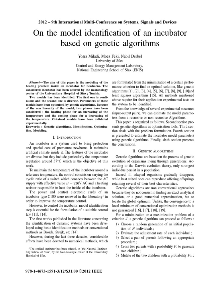 On The Model Identification of An Incubator Based On Genetic Algorithms | PDF | Genetic ...