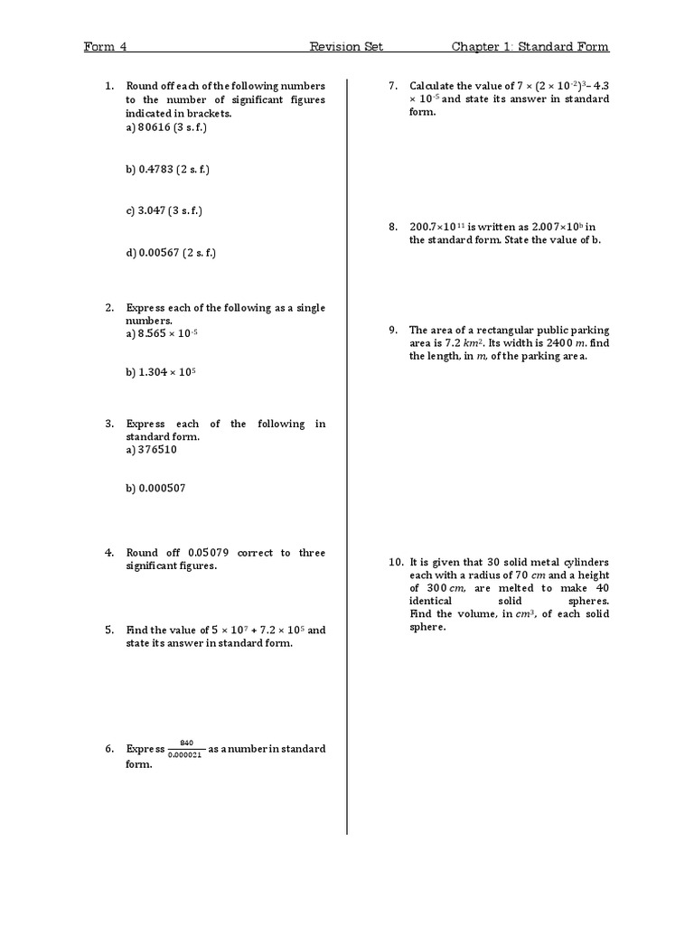 Revision Chapter 1 Standard Form | PDF