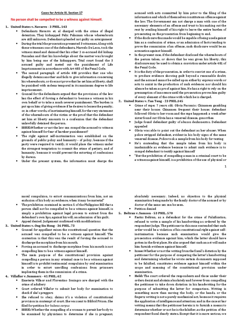 No Person Shall Be Compelled To Be A Witness Against Himself | PDF ...