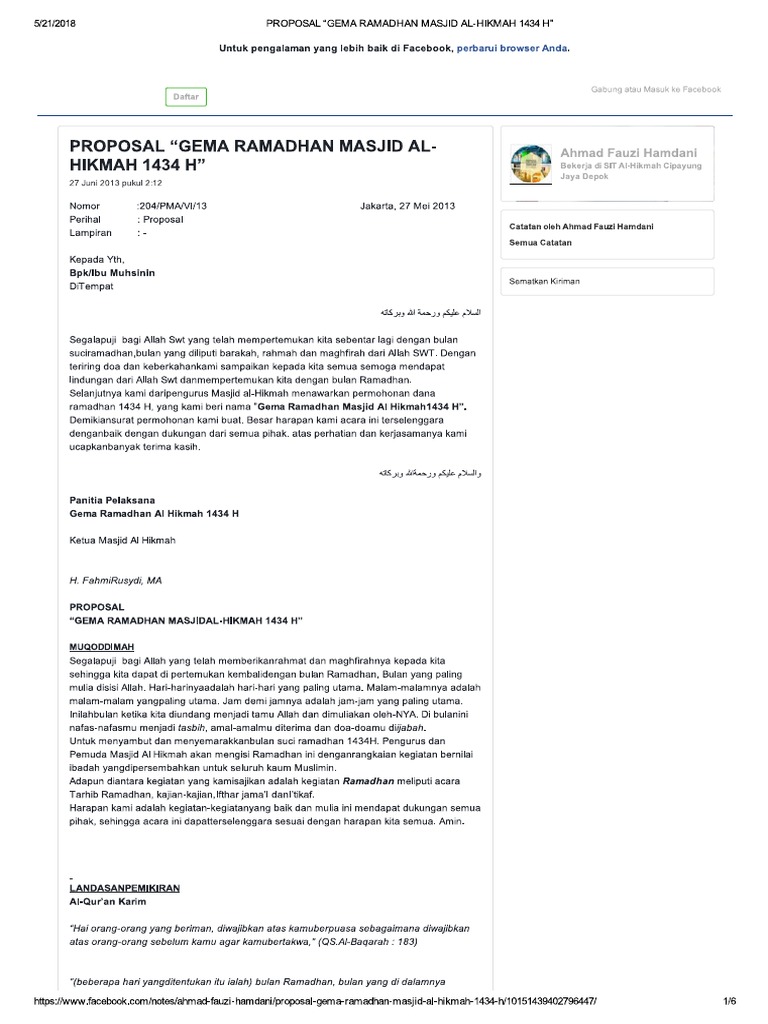 Proposal "Gema Ramadhan Masjid Al-Hikmah 1434 H" | PDF