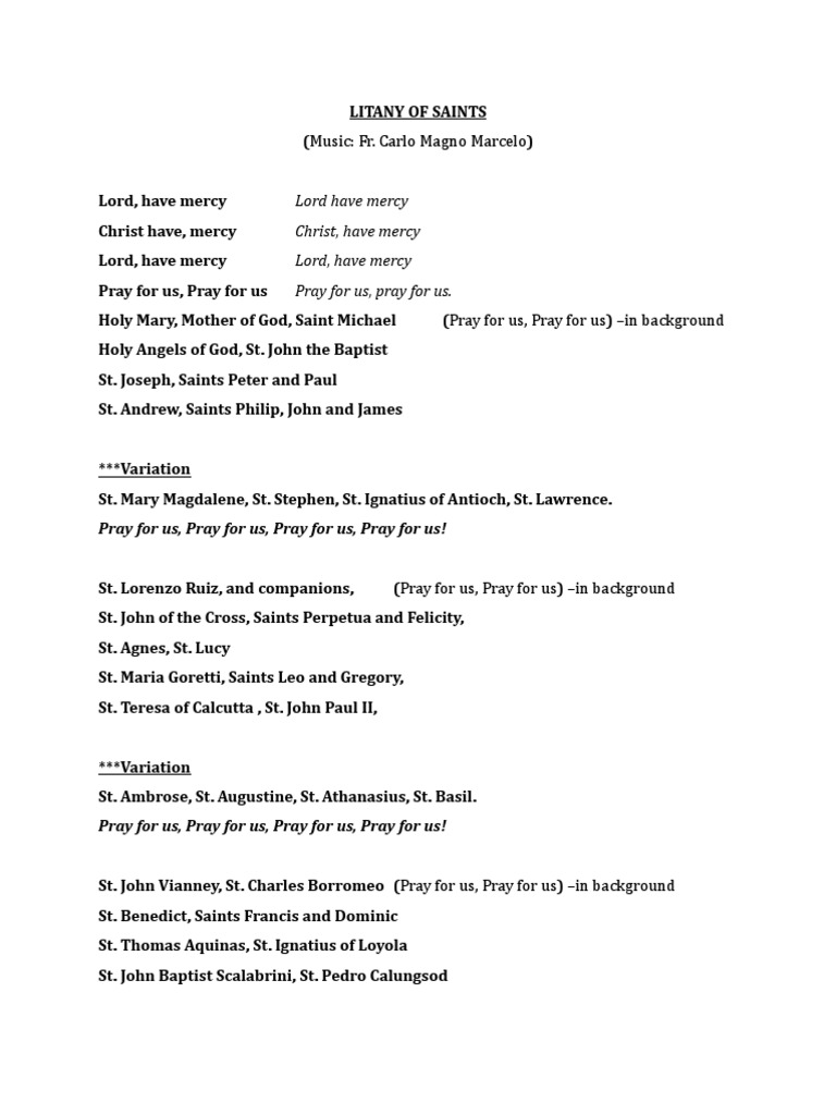 Litany of the Saints Lyrics | PDF