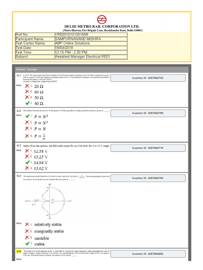 DMRC - Assistant Manager 2018 - Question Paper With Answer Key | PDF ...