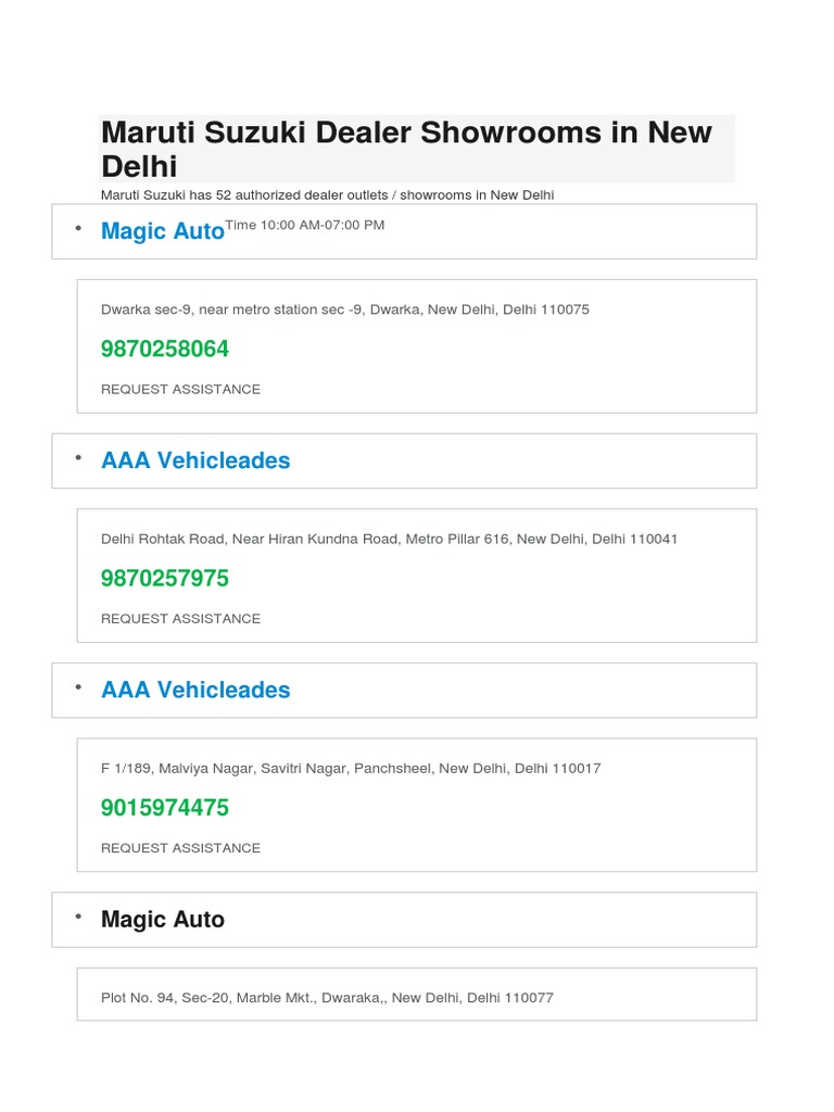Maruti Suzuki Dealer Showrooms in New Delhi | PDF | New Delhi | Delhi