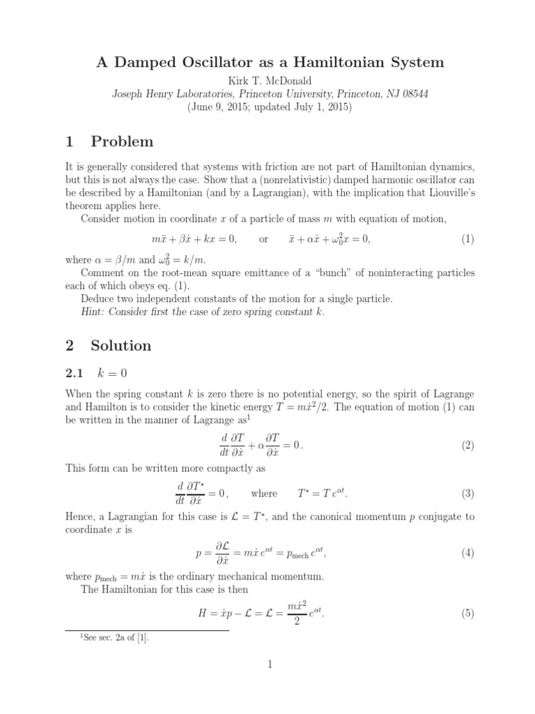 Damped | PDF | Hamiltonian Mechanics | Lagrangian Mechanics