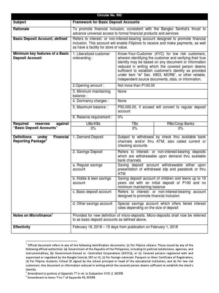 BSP Circular - Summary | PDF | Deposit Account | Transaction Account