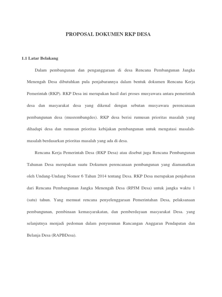 Proposal Dokumen RKP Desa | PDF
