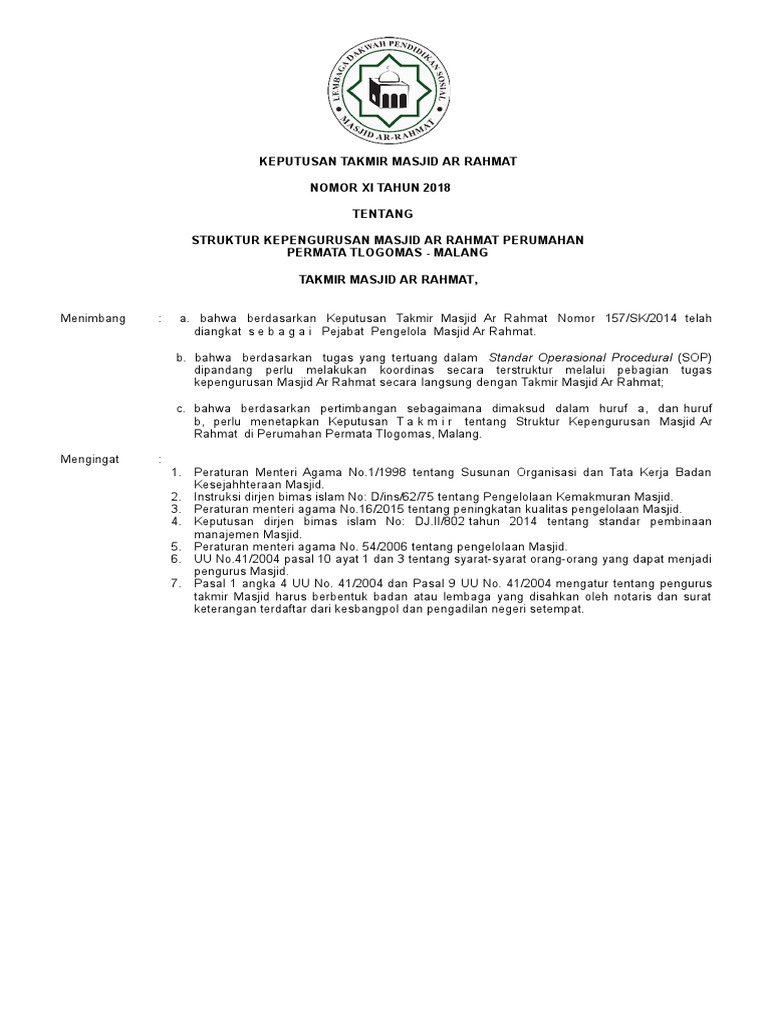 Kep 2014 207 Struktur DKM | PDF