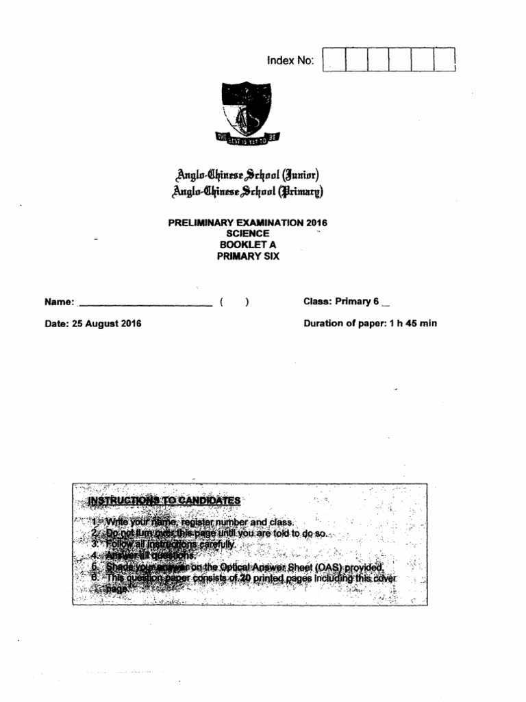 P6 Science SA2 2016 ACS Exam Papers | PDF