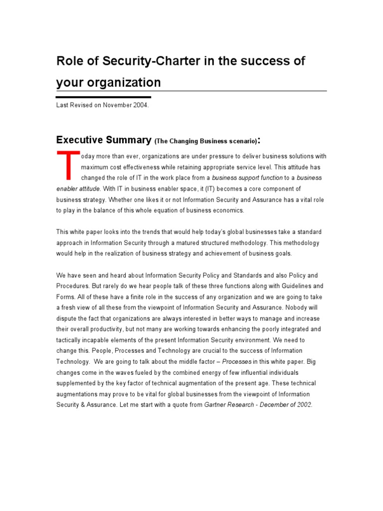 Role of Security-Charter in The Success of Your Organization | PDF ...