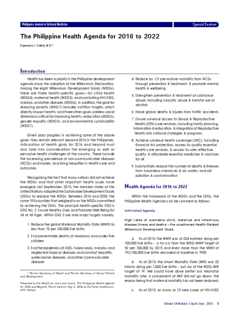 The Philippine Health Agenda 2016 To 2022 PDF | PDF | Millennium ...