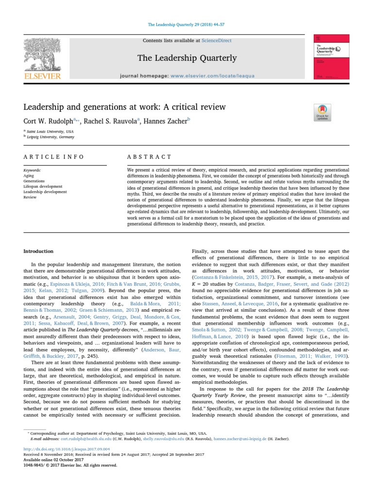 Leadership and Generations at Work: A Critical Review | PDF ...