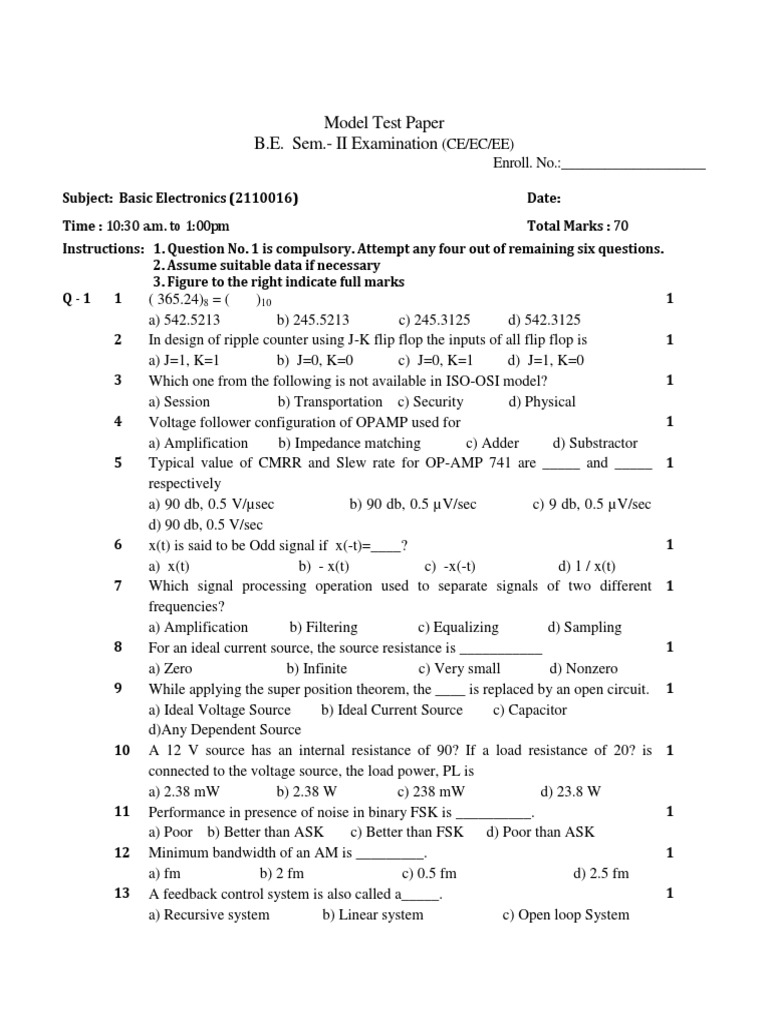 Model Test Paper B.E. Sem.-II Examination | PDF | Operational Amplifier ...