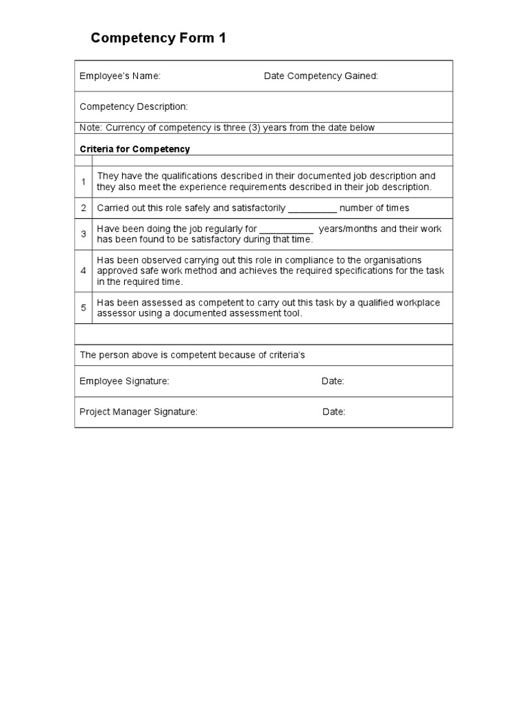 Competency Form | PDF