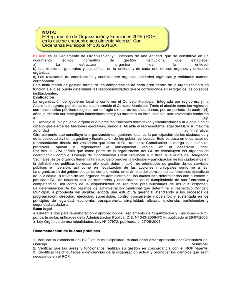 El ROF, MOF, TUPA | PDF | Alcalde | Gobierno local