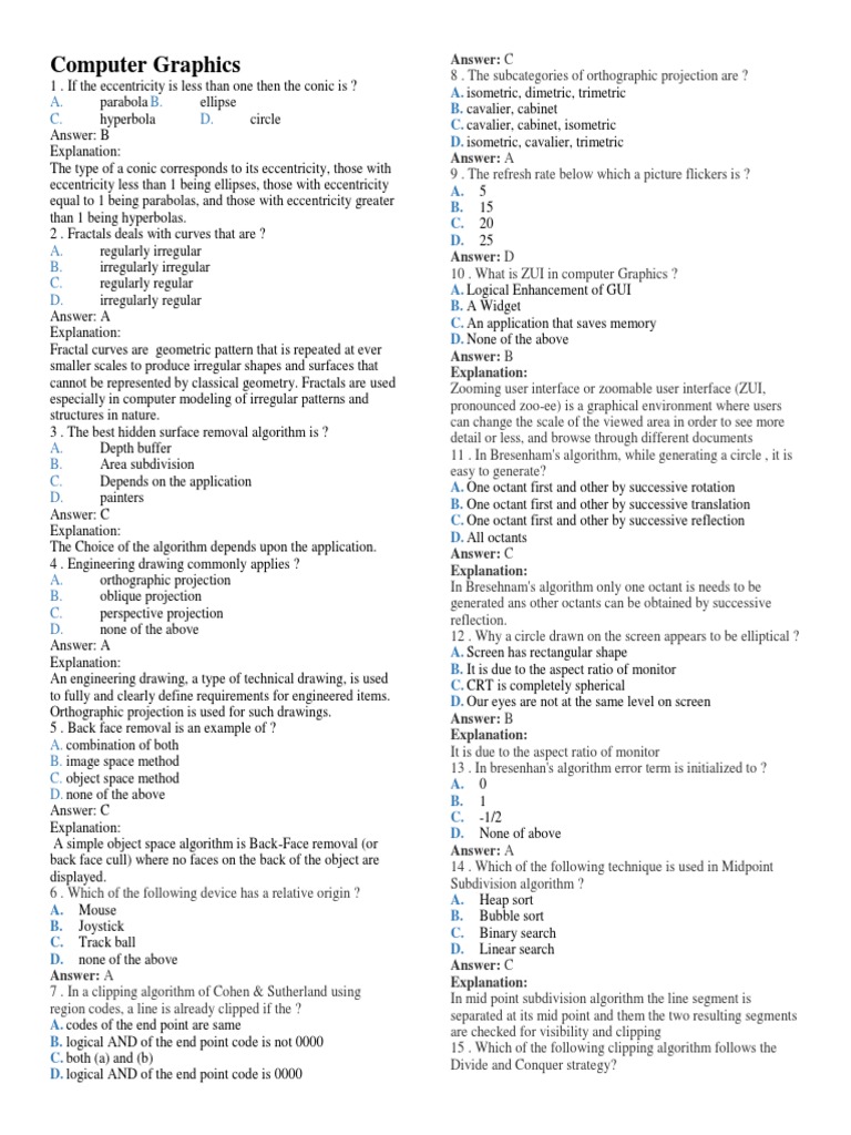 Computer Graphics MCQ | PDF | Pixel | Computer Graphics