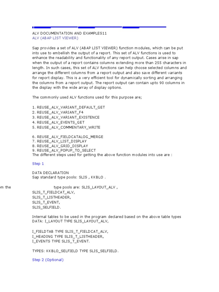 Alv Documentation And Examples 11 Pdf Parameter Computer