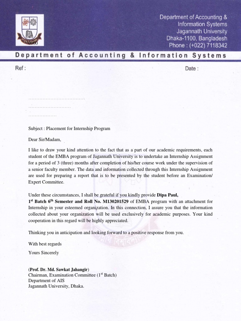 Internship Placement Request Letter | PDF