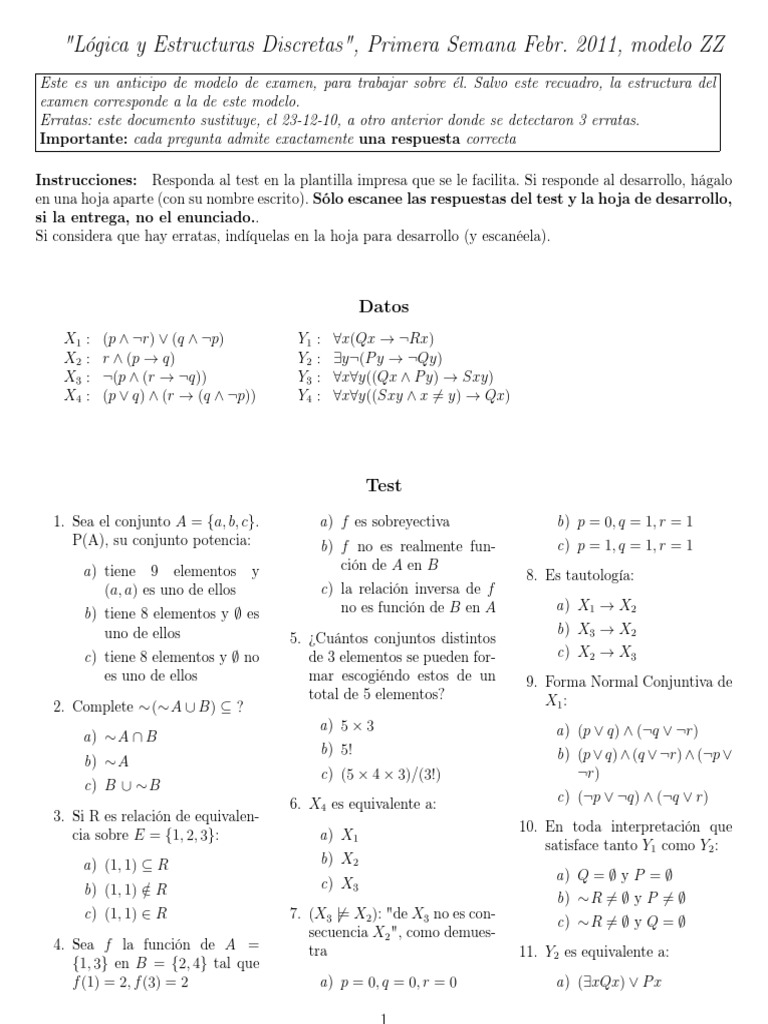 Examenes Logica y Estructuras Discretas | PDF | Teoría de grafos ...