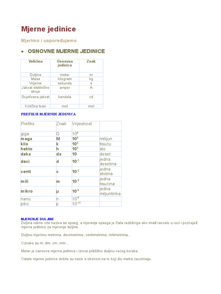 Mjerne Jedinice | PDF