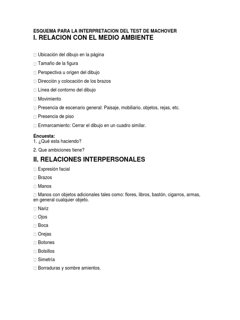 Esquema para La Interpretacion Del Test de Machover Actual Mayo 2018 | PDF
