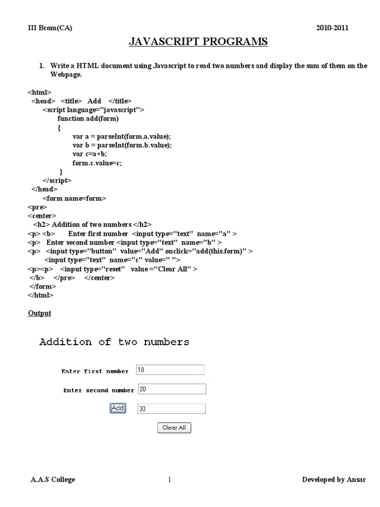Javascript Programs | PDF | Java Script | Human–Computer Interaction