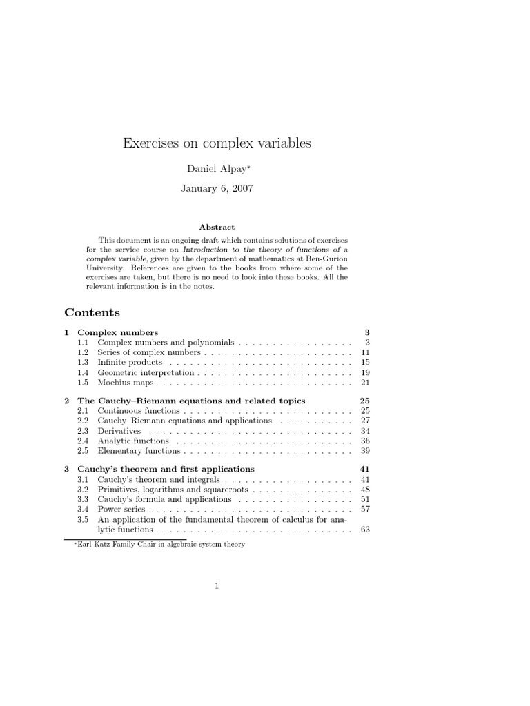 Complex Variables Exercises and Solutions | PDF | Series (Mathematics ...