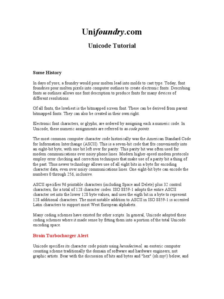 Unicode Tutorial | Download Free PDF | Character Encoding | Ascii