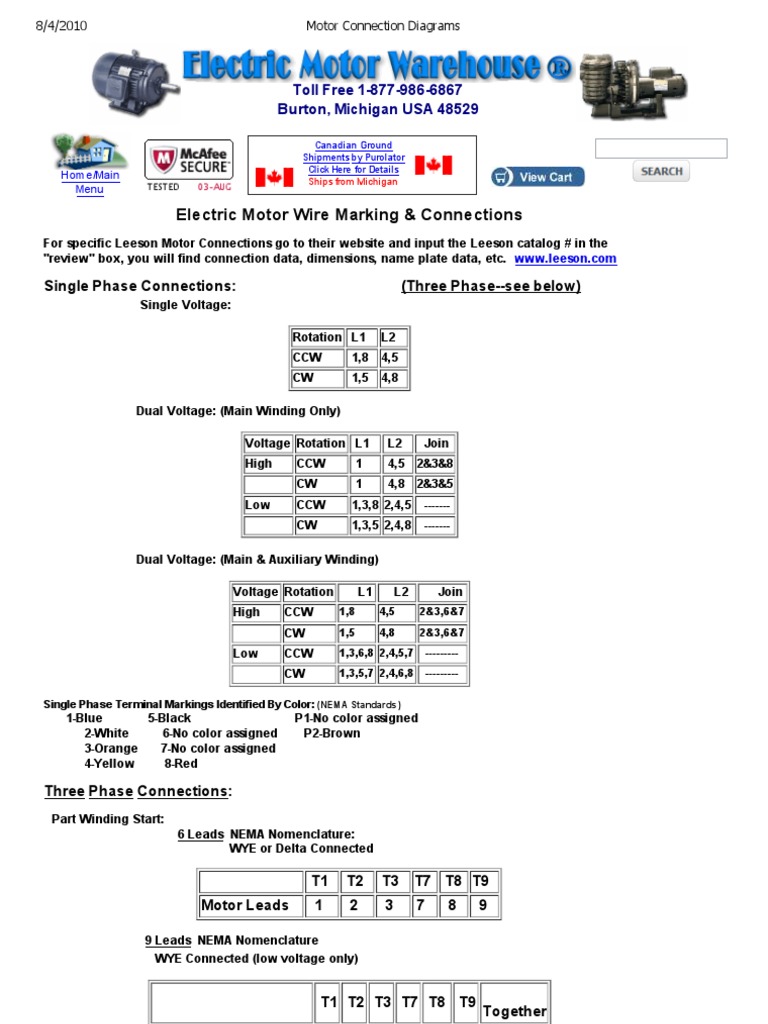 Motor Connection Diagrams | PDF | Power Engineering | Electric Power