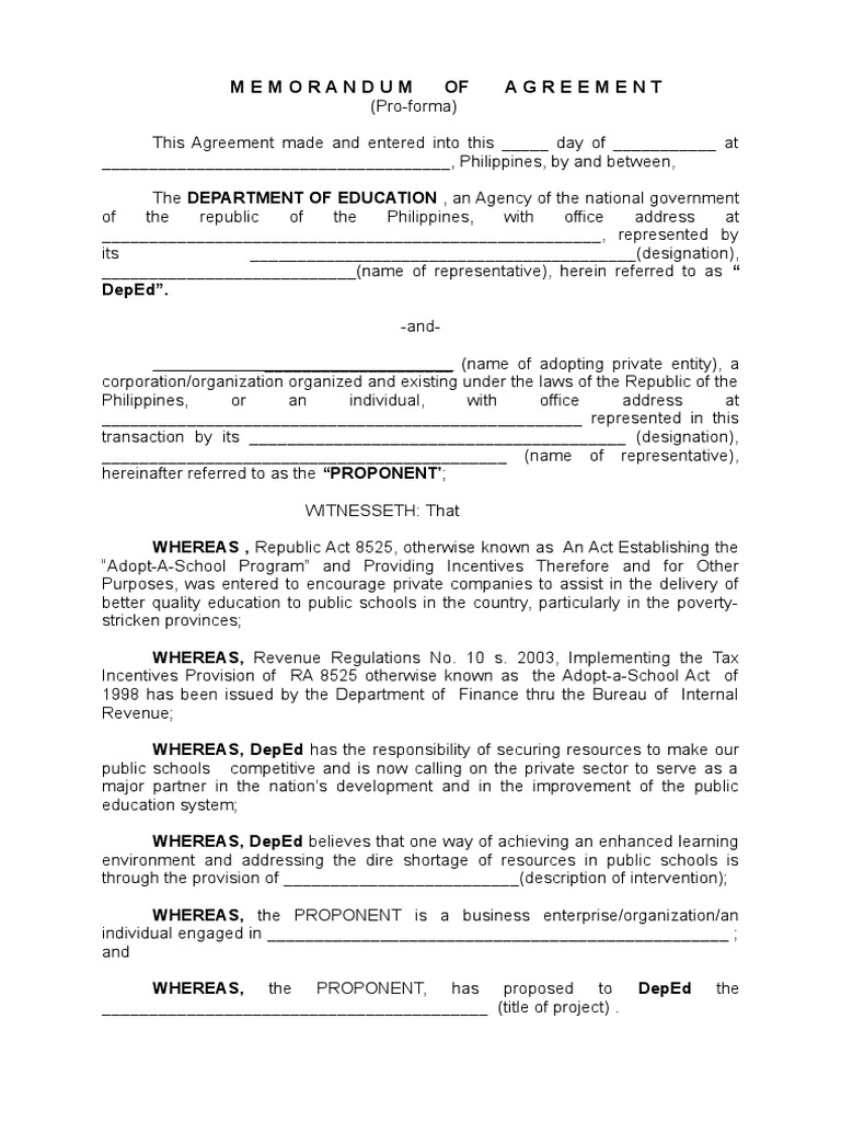 Sample Memorandum of Agreement | PDF | State School | Taxes