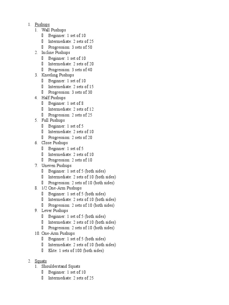 Convict Conditioning Workout Progressions | PDF | Sports | Leisure