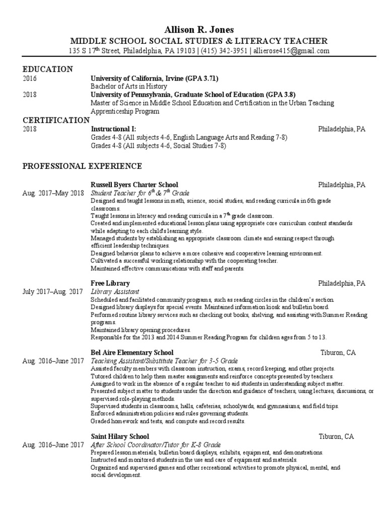 Allison Jones Resume | PDF | Schools | Teachers